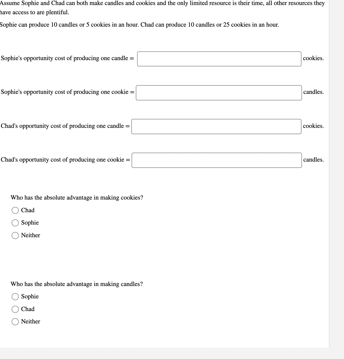 Solved Assume Sophie and Chad can both make candles and | Chegg.com