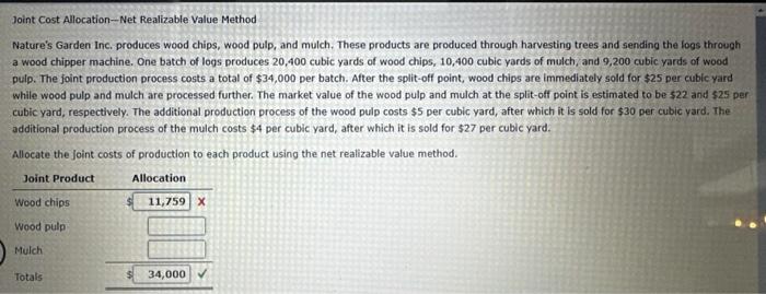 Solved Joint Cost Allocation-Net Realizable Value Method | Chegg.com