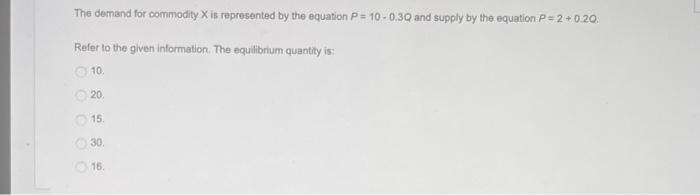 [Solved]: The demand for commodity X is represented by the