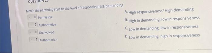 Solved Match the parenting style to the level of | Chegg.com