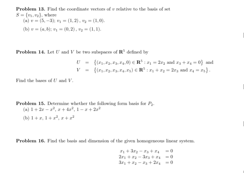 Solved Problem 16. ﻿Find the basis and dimension of the | Chegg.com
