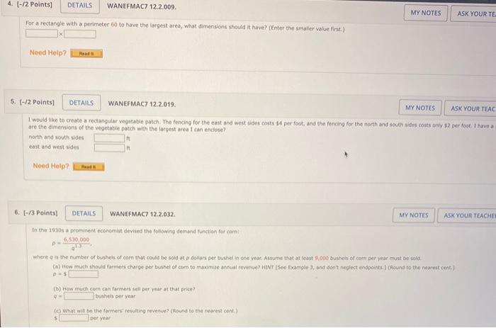 Solved 4. [-12 Points) DETAILS WANEFMAC7 12.2.009 MY NOTES | Chegg.com