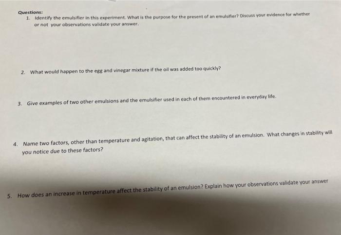 Solved Questions: 1. Identify the emulsifier in this | Chegg.com