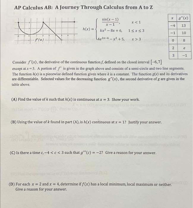 Solved AP Calculus AB: A Journey Through Calculus from A to | Chegg.com