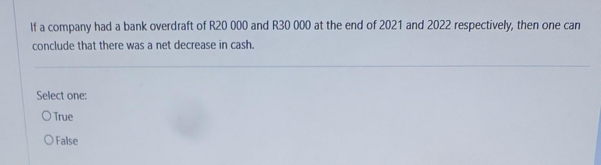 Solved If a company had a bank overdraft of R20 000 and R30 | Chegg.com