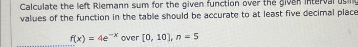 Calculate the left Riemann sum for the given function | Chegg.com