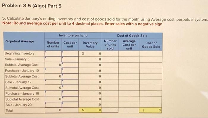 Solved Problem 8-5 (Algo) Various inventory costing methods | Chegg.com