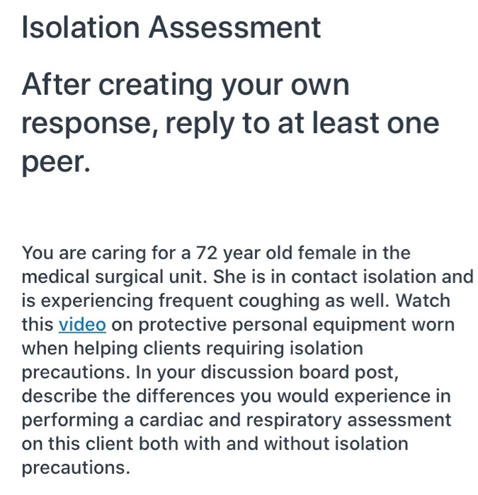 Solved Isolation Assessment After creating your own | Chegg.com