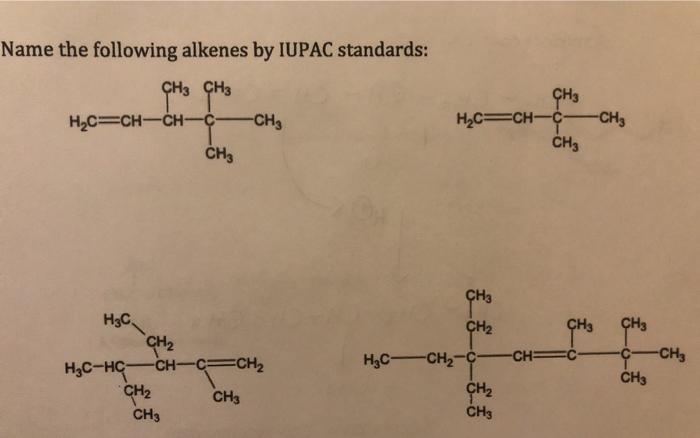 Solved Name the following alkenes by IUPAC standards: This | Chegg.com