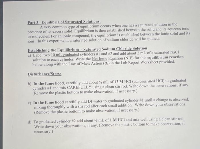 Solved Part 3: Equilibria of Saturated Solutions (6 pts) a) | Chegg.com