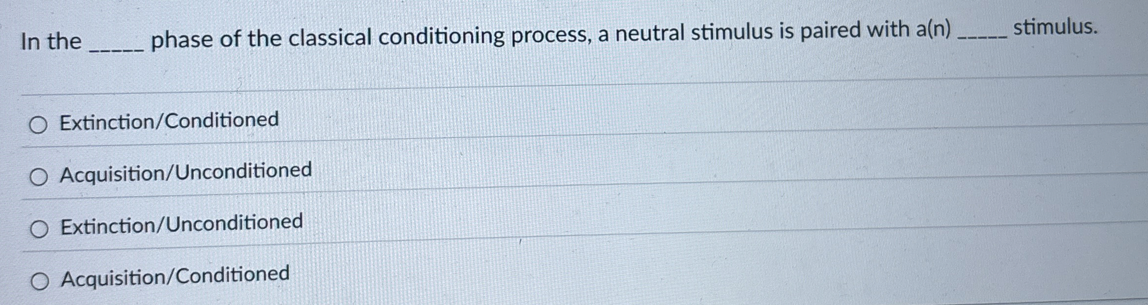 Solved In thephase of the classical conditioning process, a | Chegg.com