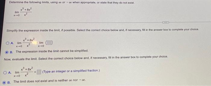 Solved Determine the following limits, using oo or -∞o when | Chegg.com