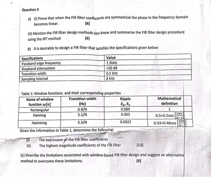Solved a) (i) Prove that when the FIR filter coefficients | Chegg.com