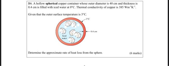 Solved B6. A hollow spherical copper container whose outer | Chegg.com