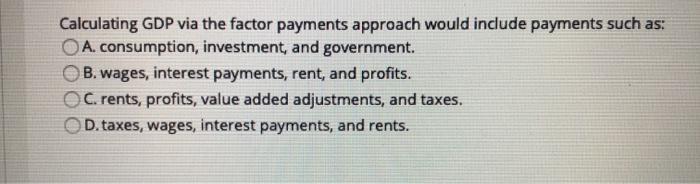 Solved Calculating GDP via the factor payments approach | Chegg.com