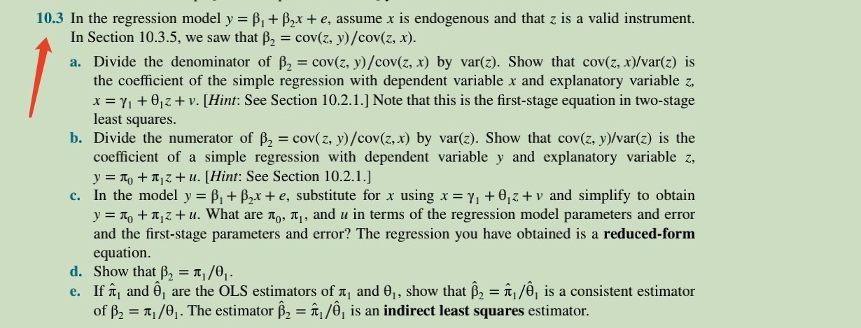 Solved 10.3 ﻿In the regression model y=β1+β2x+e, ﻿assume x | Chegg.com