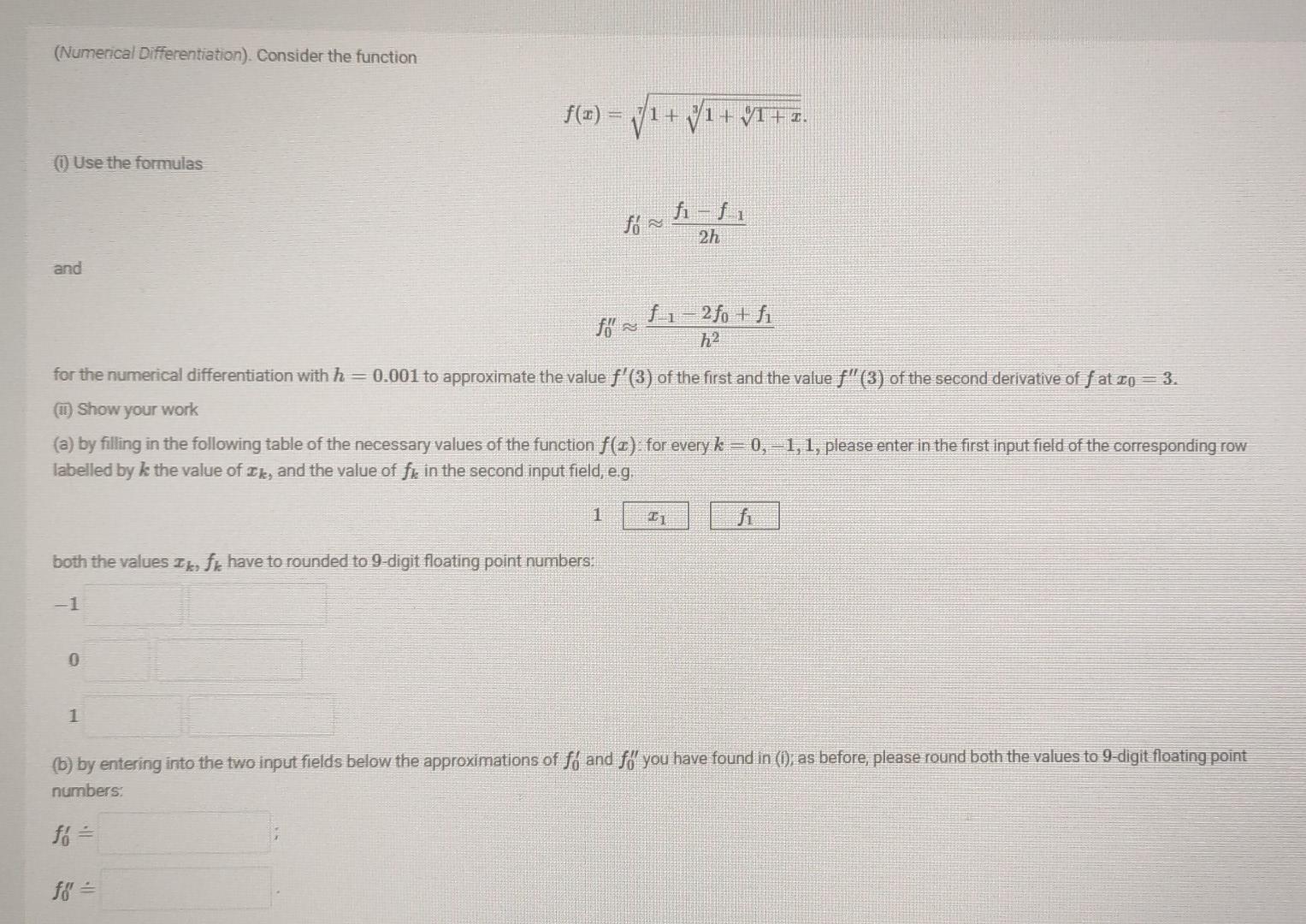 Solved (Numerical Differentiation). Consider the function | Chegg.com