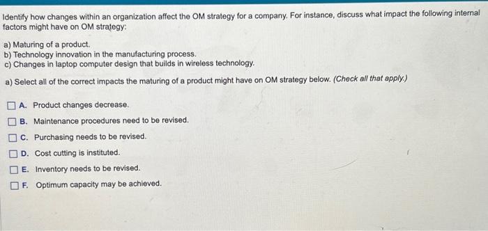 Solved Identify how changes within an organization affect | Chegg.com