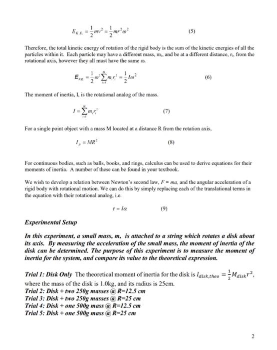 Solved Rotational Motion and Moment of Inertia Objective The | Chegg.com