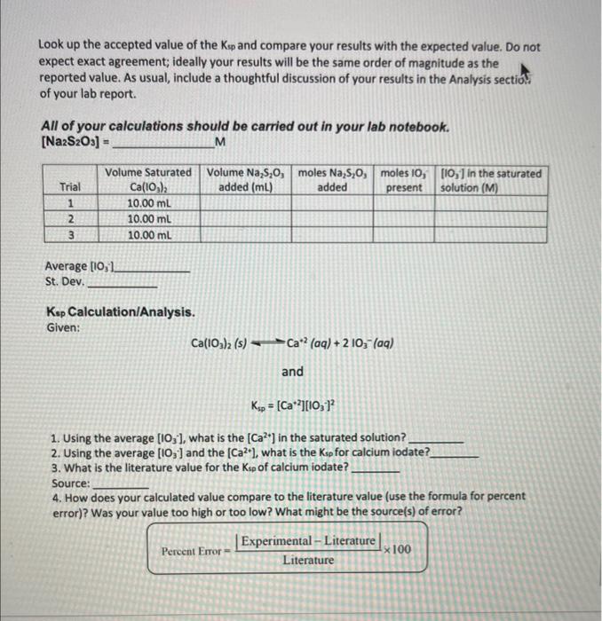 Solved Look up the accepted value of the Ksp and compare | Chegg.com