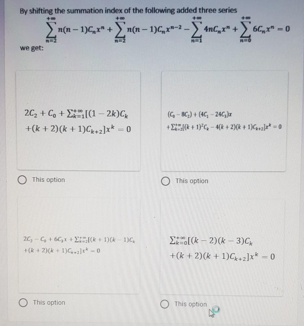 Solved By shifting the summation index of the following | Chegg.com