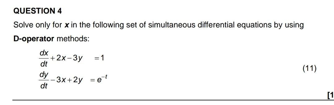 Solved Solve only for x in the following set of simultaneous | Chegg.com
