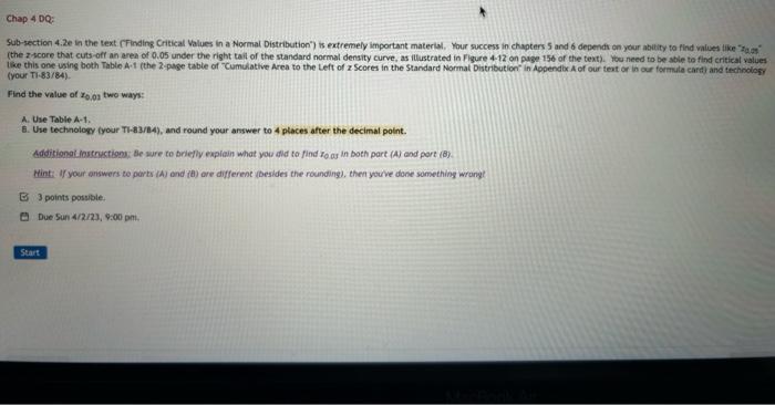 Solved Sub-section 4.2e in the text (Finding Critical Values | Chegg.com