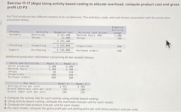 Solved Exercise 17-17 (Algo) Using activity-based costing to | Chegg.com Solved Exercise 17-17 (Algo) Using activity-based costing to | Chegg.com