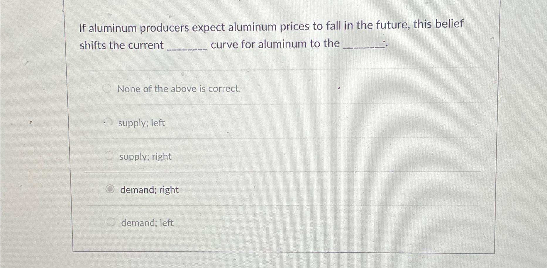 Solved If aluminum producers expect aluminum prices to fall | Chegg.com