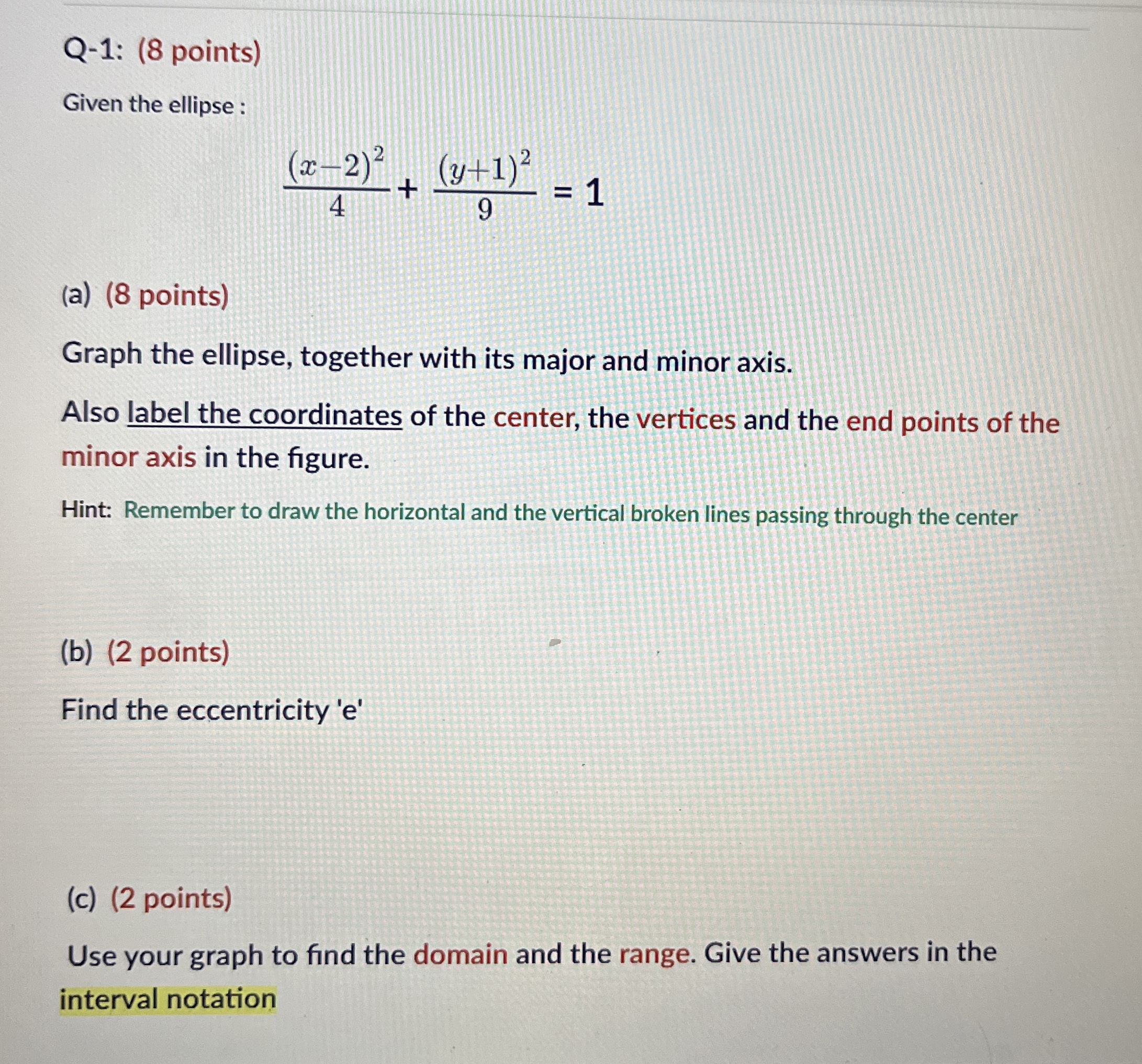 Solved Q-1: (8 ﻿points)Given the ellipse | Chegg.com