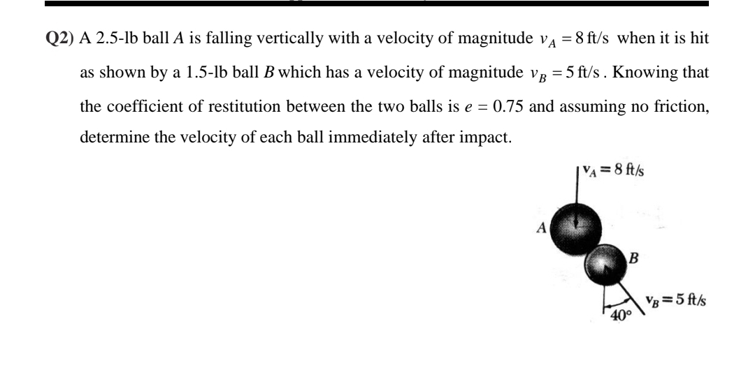 Solved Q2) ﻿A 2.5-lb ball A ﻿is falling vertically with a | Chegg.com