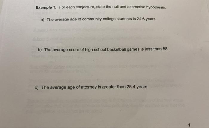 Solved Example 1: For each conjecture, state the null and | Chegg.com