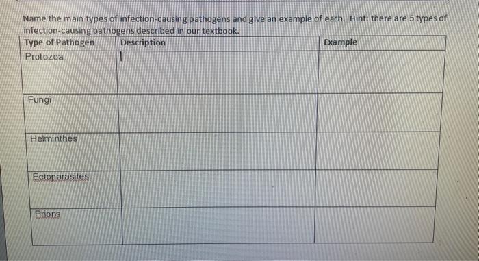 Solved Name the main types of infection-causing pathogens | Chegg.com