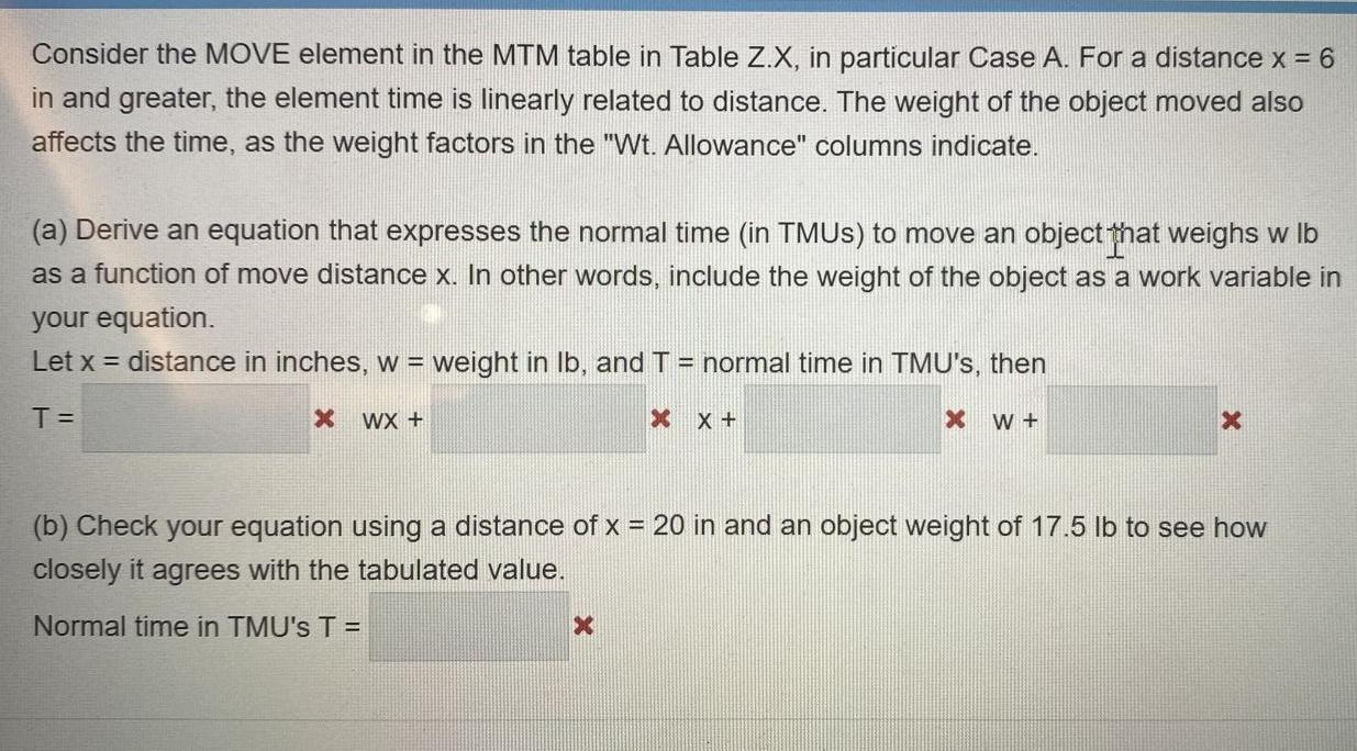 Solved Consider the MOVE element in the MTM table in Table | Chegg.com