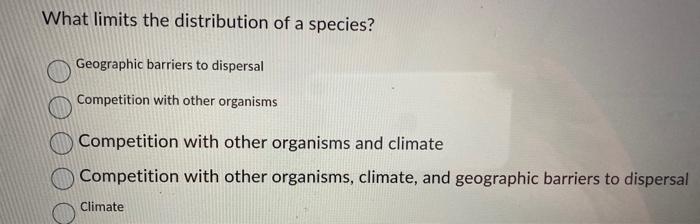 Solved What limits the distribution of a species? Geographic | Chegg.com