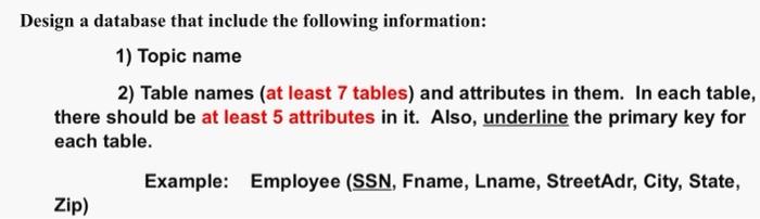 Design a database that include the following | Chegg.com