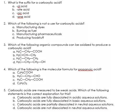 Solved 1. What is the suffix for a carboxylic acid? a. | Chegg.com