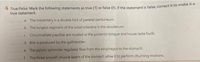 Solved 4. True/False: Mark the following statements as true | Chegg.com