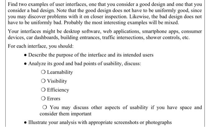 Solved Find two examples of user interfaces, one that you | Chegg.com