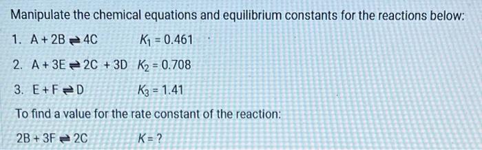 Solved Manipulate the chemical equations and equilibrium | Chegg.com