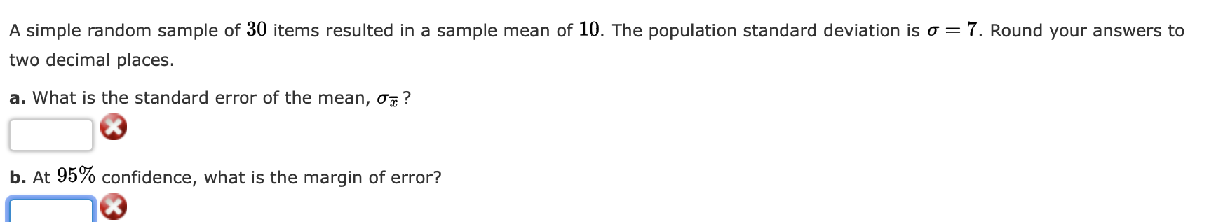 Solved A simple random sample of 30 ﻿items resulted in a | Chegg.com
