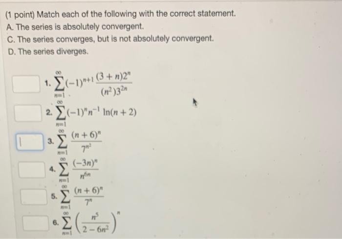 Solved (1 point) Match each of the following with the | Chegg.com