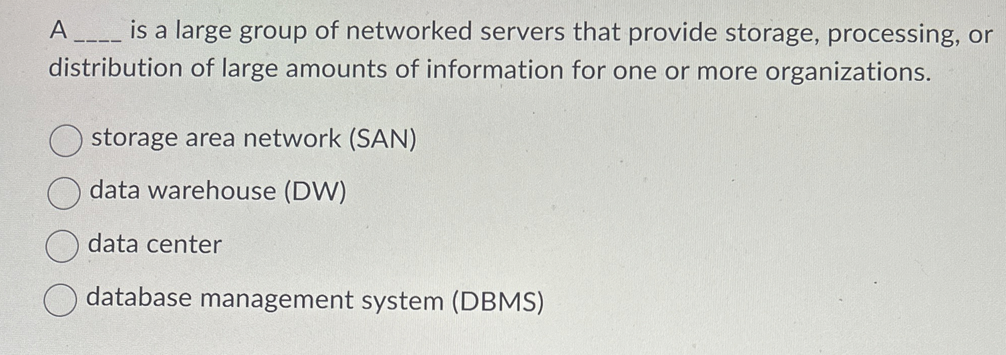 Solved A q, ﻿is a large group of networked servers that | Chegg.com
