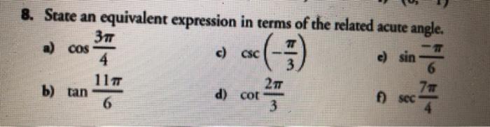 Solved 8. State an equivalent expression in terms of the | Chegg.com