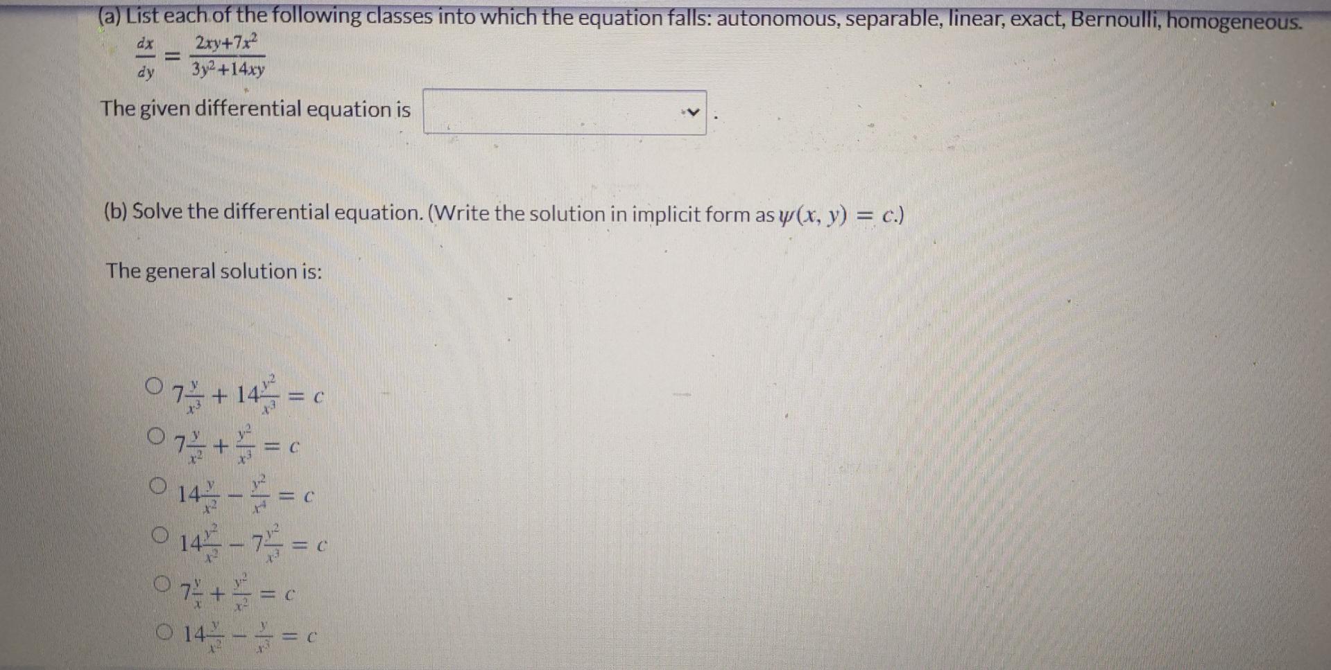 Solved dx (a) List each of the following classes into which | Chegg.com