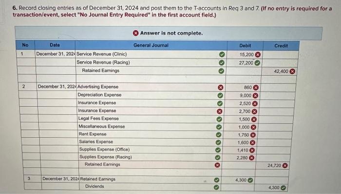 Solved Record closing entries as of December 31, 2024 and | Chegg.com
