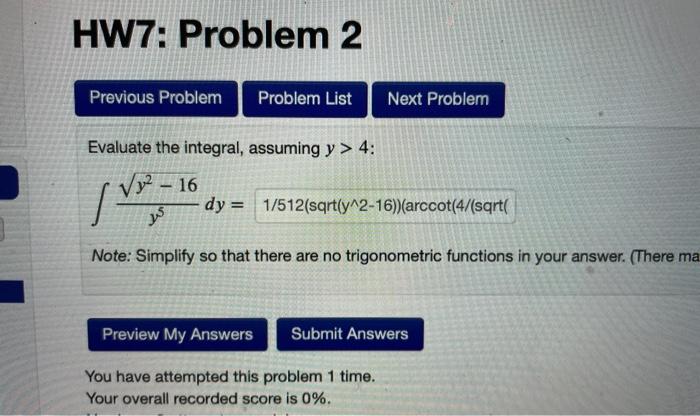 Solved HW7: Problem 2 Previous Problem Problem List Next | Chegg.com