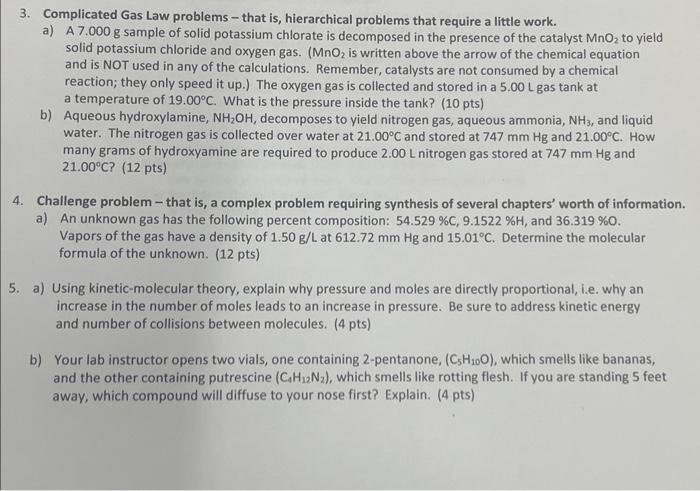 Solved 3. Complicated Gas Law problems - that is, | Chegg.com