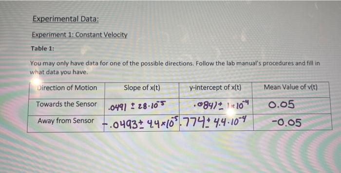 Experiment 2: Constant Acceleration Table 2: Position | Chegg.com
