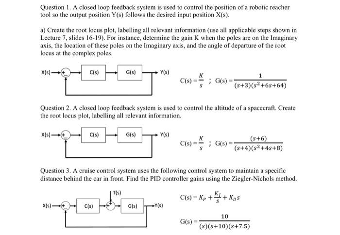 Solved Question 1. A closed loop feedback system is used to | Chegg.com